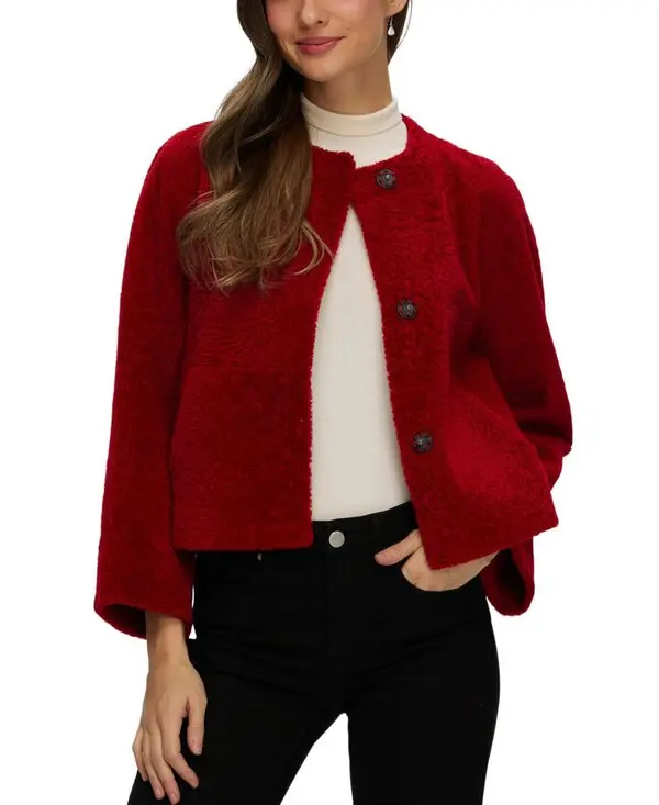 Gorski Reversible Collarless Shearling Lamb Jacket With 3/4 Sleeves