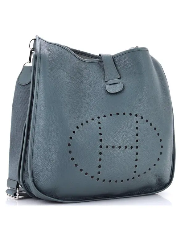 Hermès Evelyne Iii Clemence Leather Crossbody - Blue