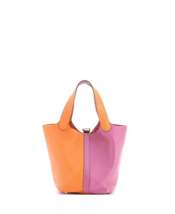 Hermès Picotin Lock Leather Contrast Color Blocked Bag - Orange