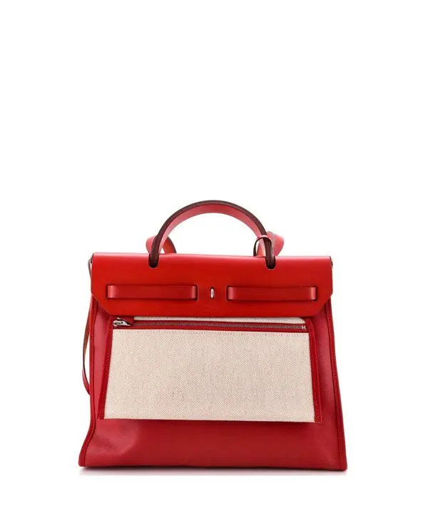 Hermès Herbag Zip Canvas & Leather Tote - Red