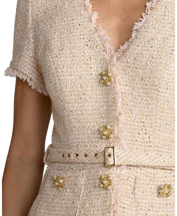 Mac Duggal Boucle Top With Pleated Chiffon Skirt Midi Dress