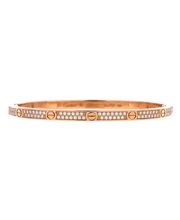CARTIER Small Love Bracelet 18k Rose Gold With Pave Diamonds - Pink