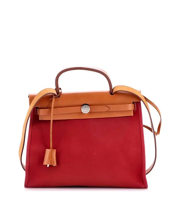Hermès 31 Herbag Zip Leather And Toile - Burgundy