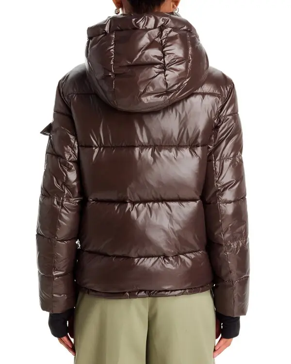 Aqua Ella Glossy Hooded Puffer Coat Exclusive - Espresso