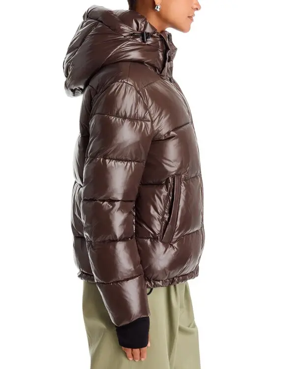 Aqua Ella Glossy Hooded Puffer Coat Exclusive - Espresso