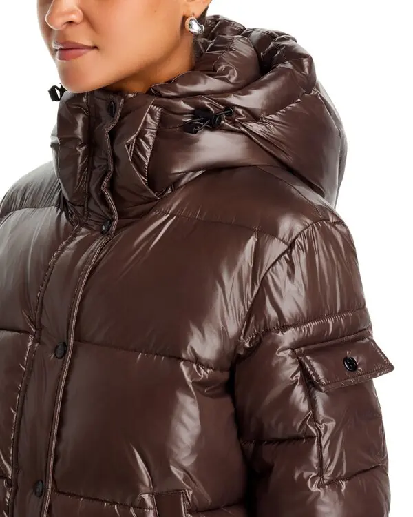 Aqua Ella Glossy Hooded Puffer Coat Exclusive - Espresso