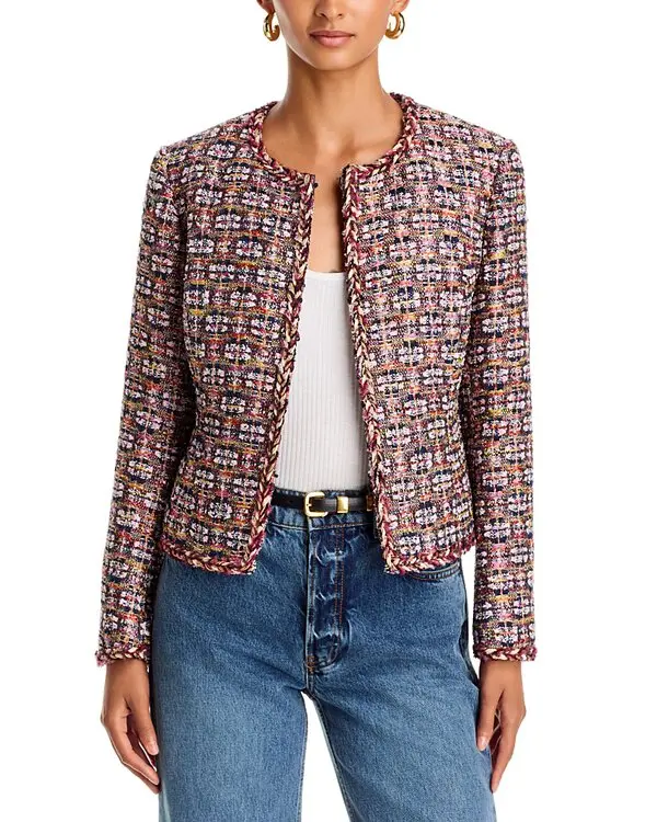 Aqua Shine Tweed Collarless Jacket Exclusive