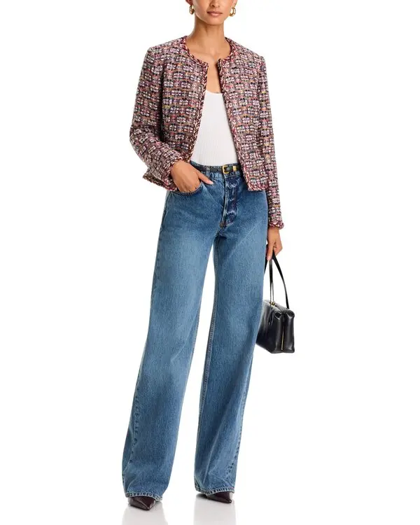 Aqua Shine Tweed Collarless Jacket Exclusive