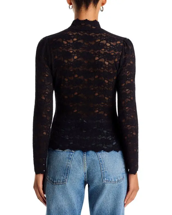 Aqua Long Sleeve Lace Flocked Mock Neck Top Exclusive