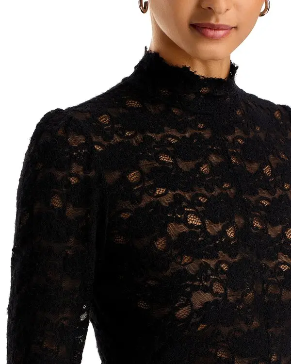 Aqua Long Sleeve Lace Flocked Mock Neck Top Exclusive