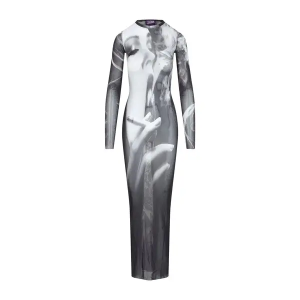 JEAN PAUL GAULTIER Printed Smoking Mesh Long Dress - Black