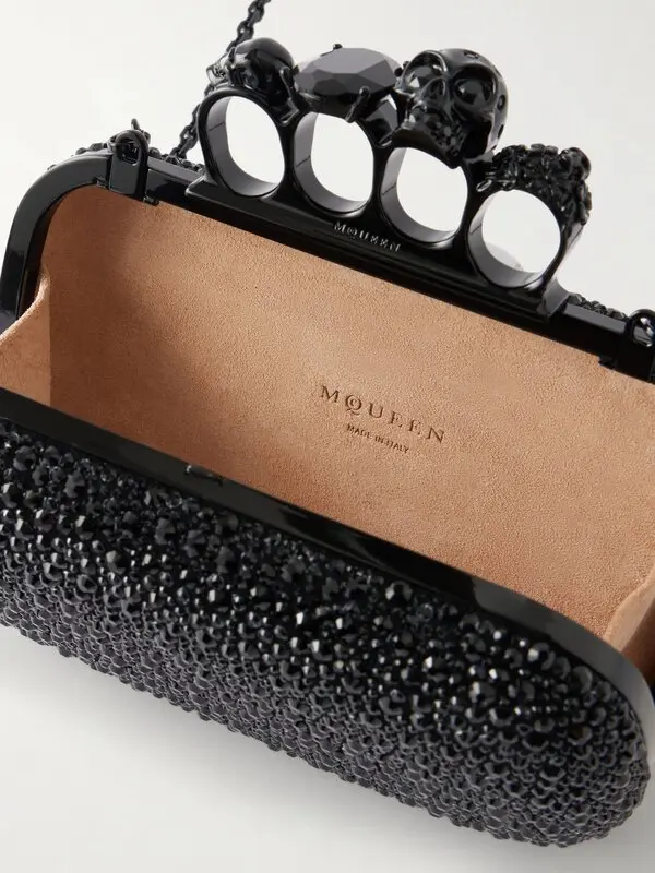 Alexander McQueen Knuckle Crystal-embellished Suede Clutch