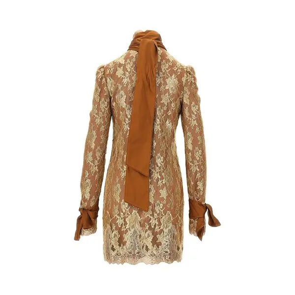 Saint Laurent Metallized Lace And Silk Mini Dress