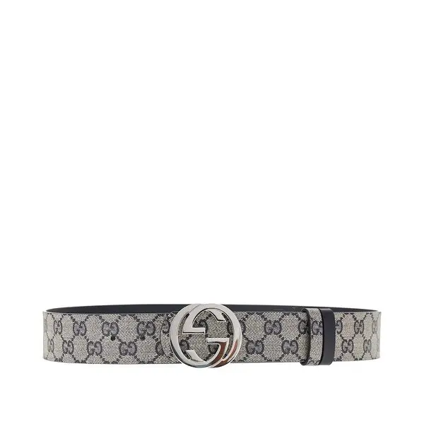 Gucci Gg Fabric And Leather Reversible Belt - Blue
