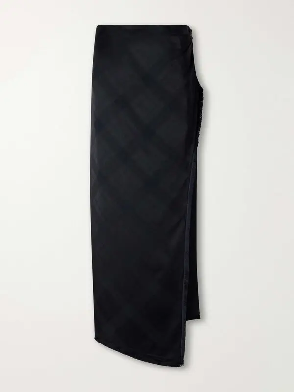 RÙADH The Alee Checked Frayed Asymmetric Satin Maxi Skirt