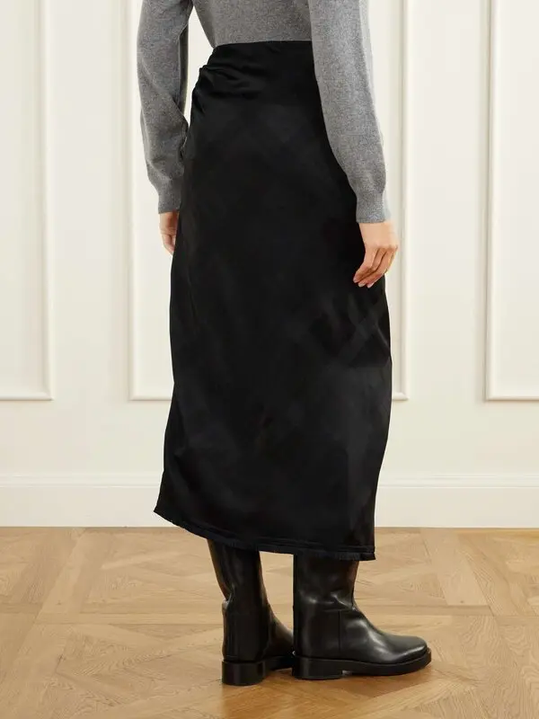 RÙADH The Alee Checked Frayed Asymmetric Satin Maxi Skirt