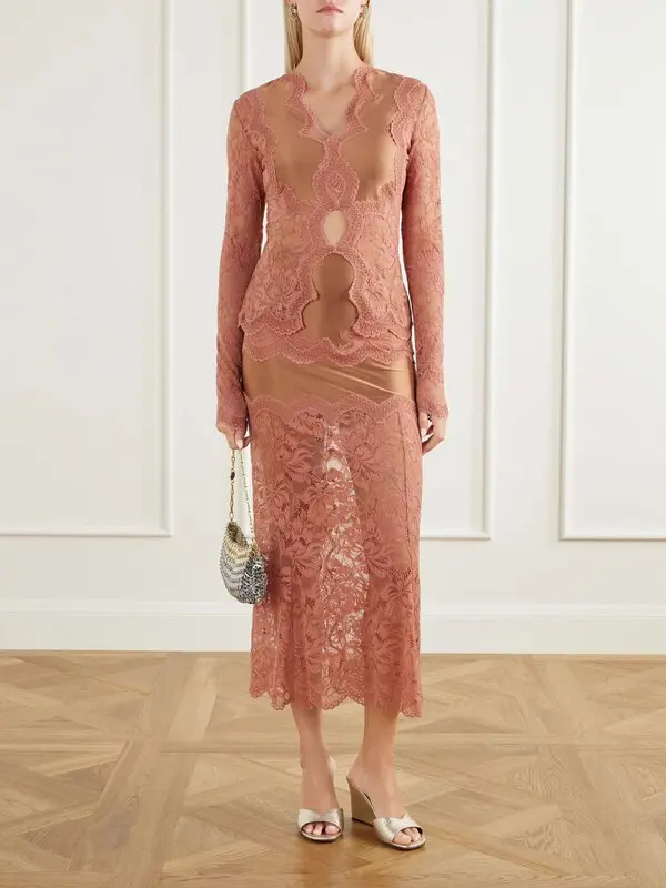 Rabanne Lace-trimmed Stretch-satin Blouse