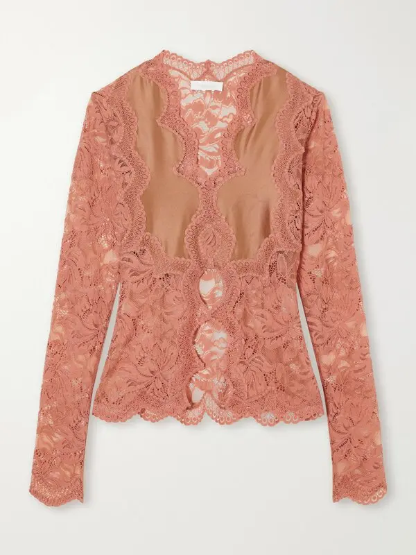 Rabanne Lace-trimmed Stretch-satin Blouse - Camel