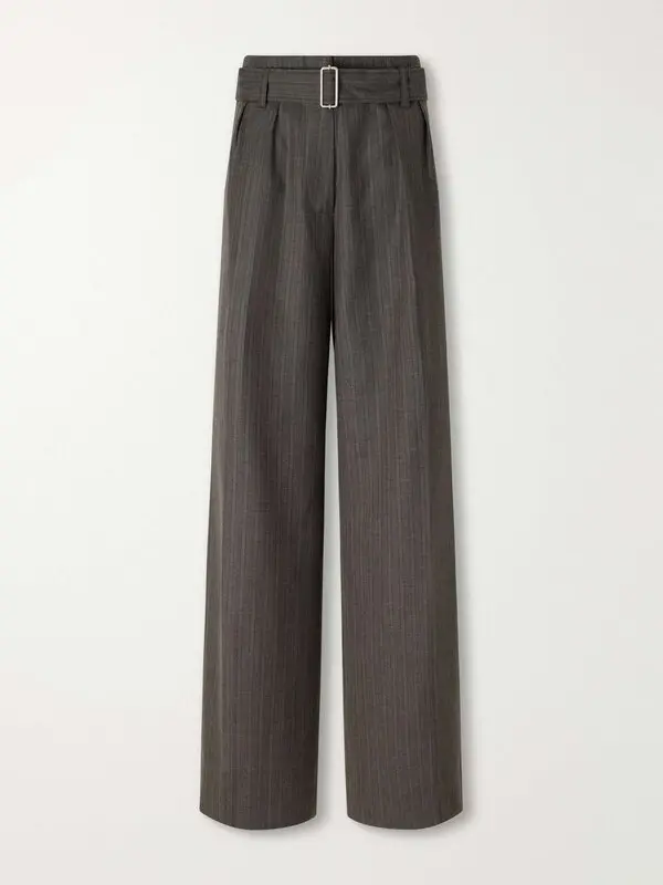 Our Legacy Soar Belted Pinstriped Cotton And Wool-blend Woven Wide-leg Pants - Dark Gray