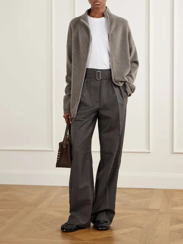 Our Legacy Soar Belted Pinstriped Cotton And Wool-blend Woven Wide-leg Pants - Dark Gray