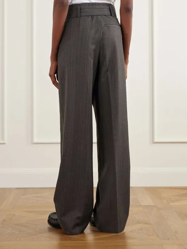 Our Legacy Soar Belted Pinstriped Cotton And Wool-blend Woven Wide-leg Pants - Dark Gray