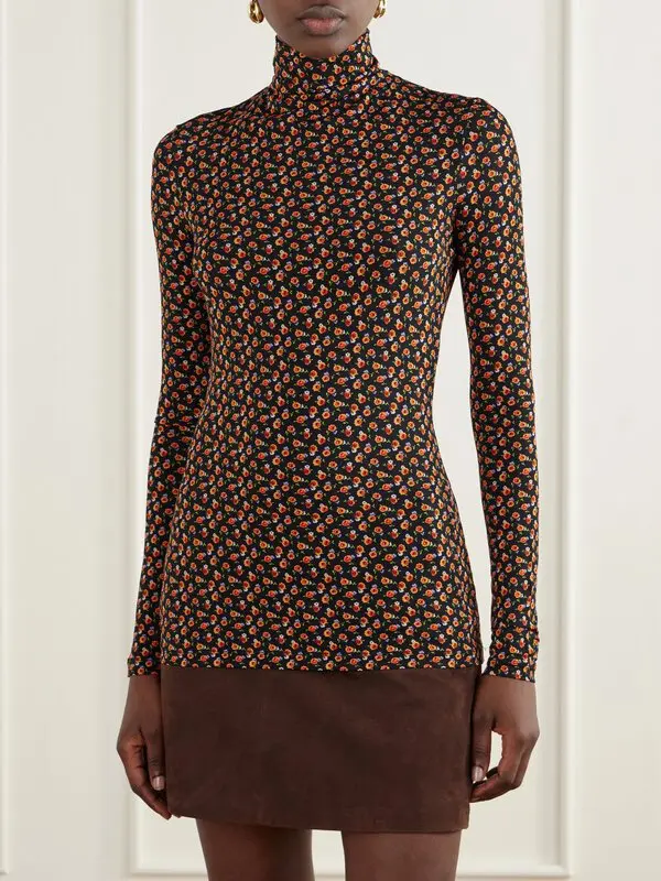 Rabanne Floral-print Stretch-jersey Turtleneck Top - Multi