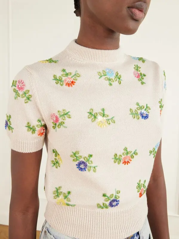 Rabanne Floral-embellished Merino Wool Sweater