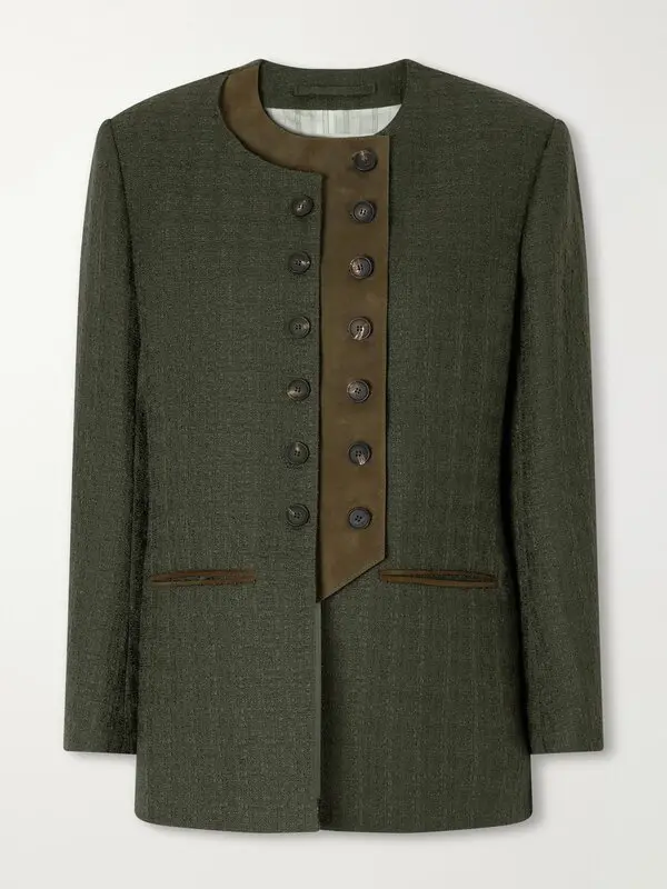 Giuliva Heritage The Lara Twill-trimmed Wool And Mohair-blend Bouclé Blazer - Green