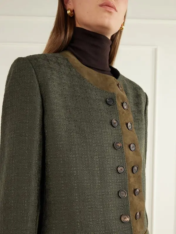 Giuliva Heritage The Lara Twill-trimmed Wool And Mohair-blend Bouclé Blazer - Green