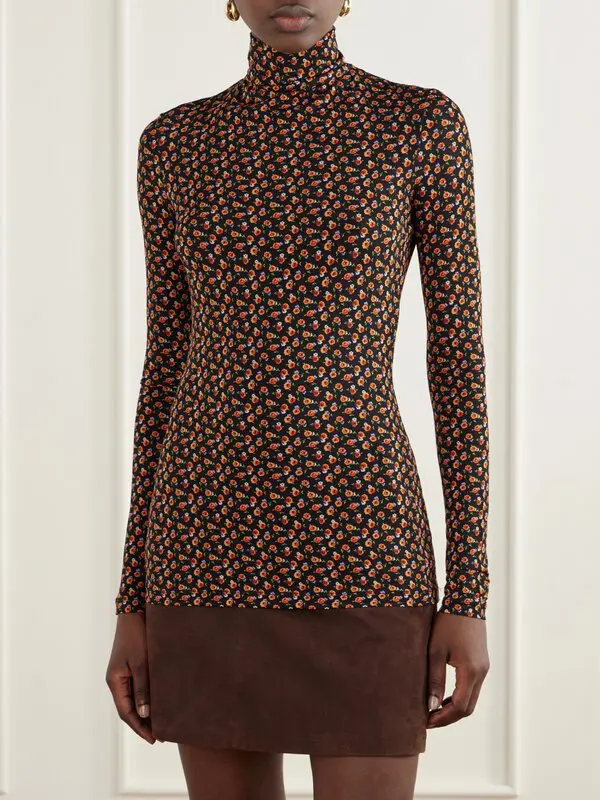 Rabanne Long Sleeved Top In Black Liberty Print Second Skin Jersey - No