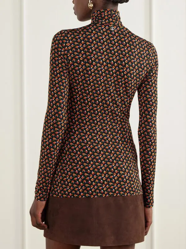 Rabanne Long Sleeved Top In Black Liberty Print Second Skin Jersey - No