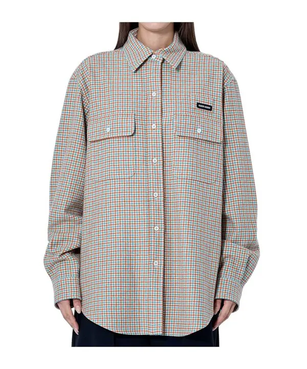 Miu Miu Houndstooth-pattern Logo-patch Shirt - Multicolor