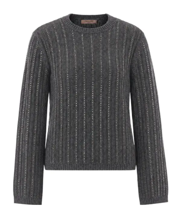 TWINSET Strass Ribbed Knitted Sweater