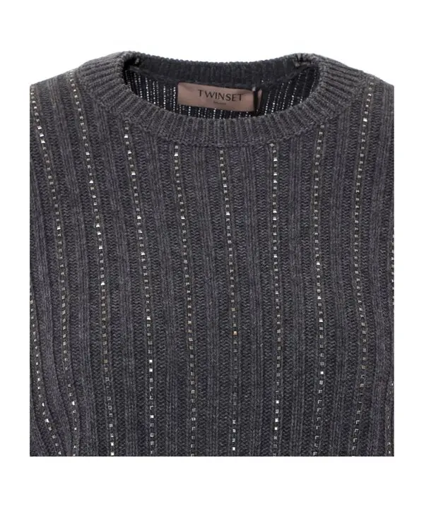 TWINSET Strass Ribbed Knitted Sweater