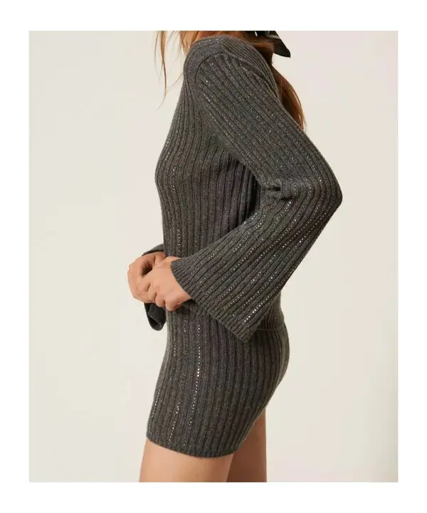 TWINSET Strass Ribbed Knitted Sweater