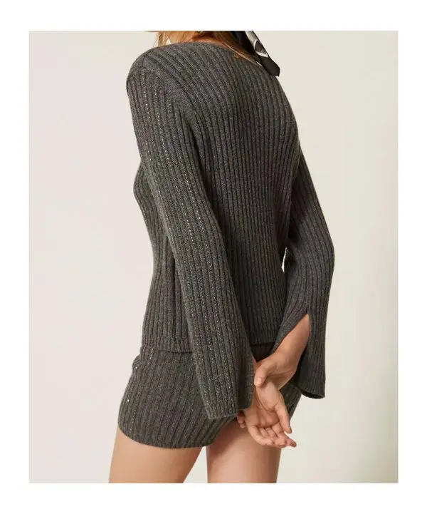 TWINSET Strass Ribbed Knitted Sweater