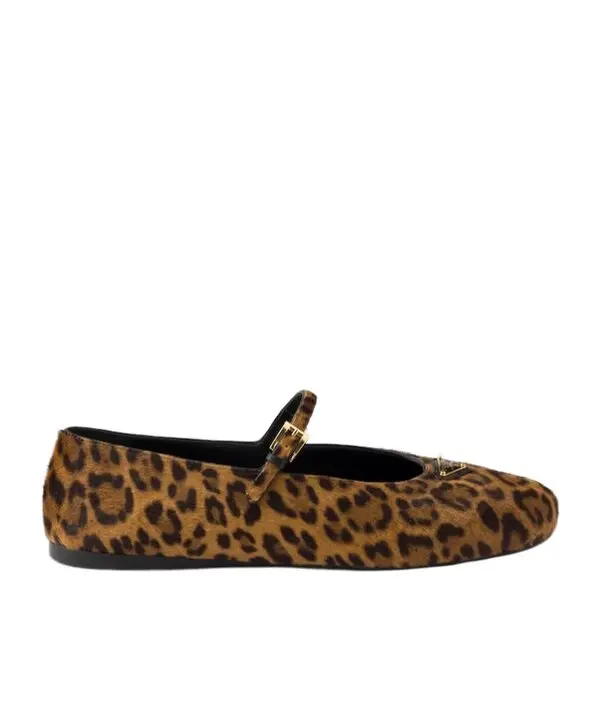 Prada Printed Leather Ballerinas - Honey