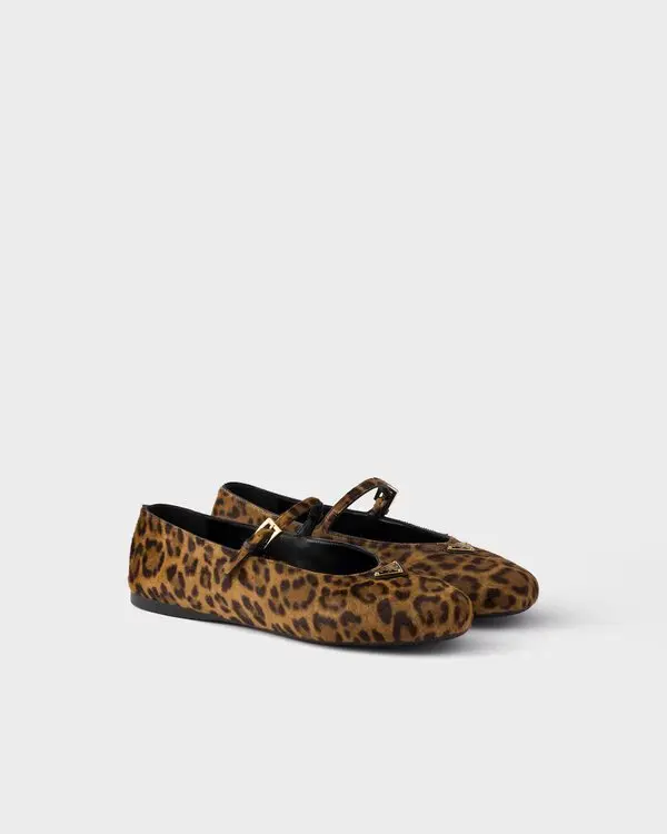 Prada Printed Leather Ballerinas - Honey