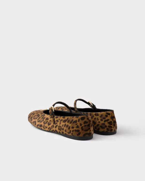 Prada Printed Leather Ballerinas - Honey