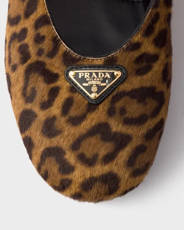 Prada Printed Leather Ballerinas - Honey