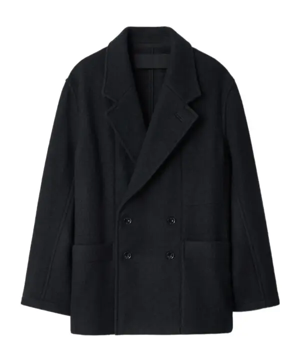 LEMAIRE Short Double-breasted Coat In Felted Wool And Alpaca Blend