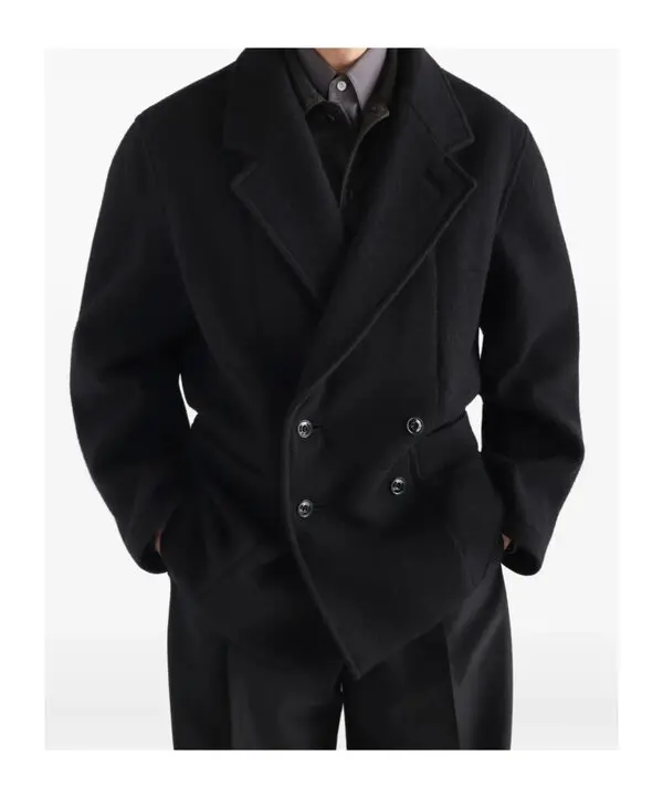 LEMAIRE Short Double-breasted Coat In Felted Wool And Alpaca Blend