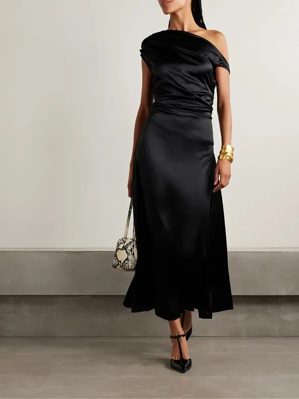 Staud Draped Silk-blend Midi Dress
