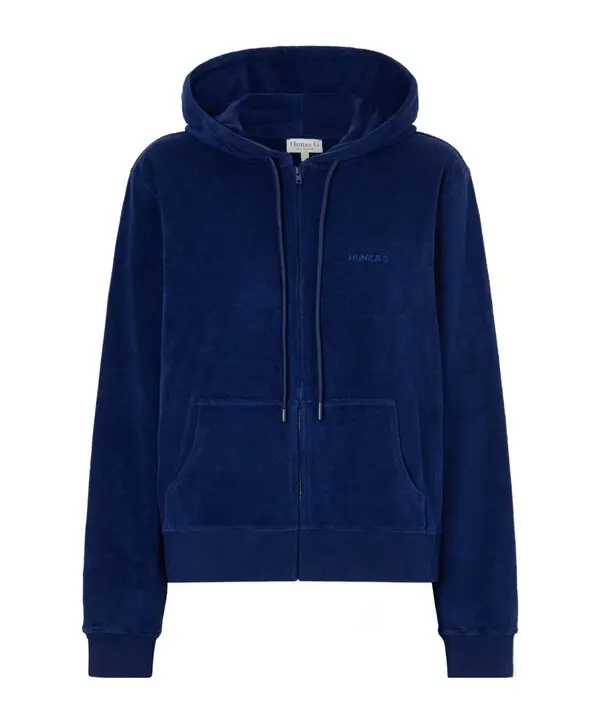 Hunza G Hooded Embroidered Cotton-terry Top - Blue
