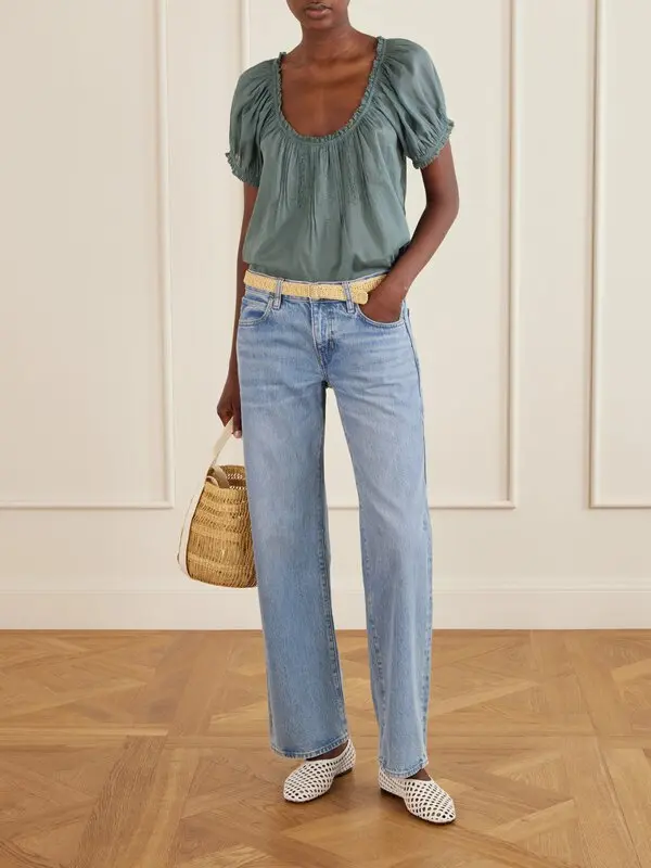 DÔEN Vintage Lace Trimmed Blouse - Blue