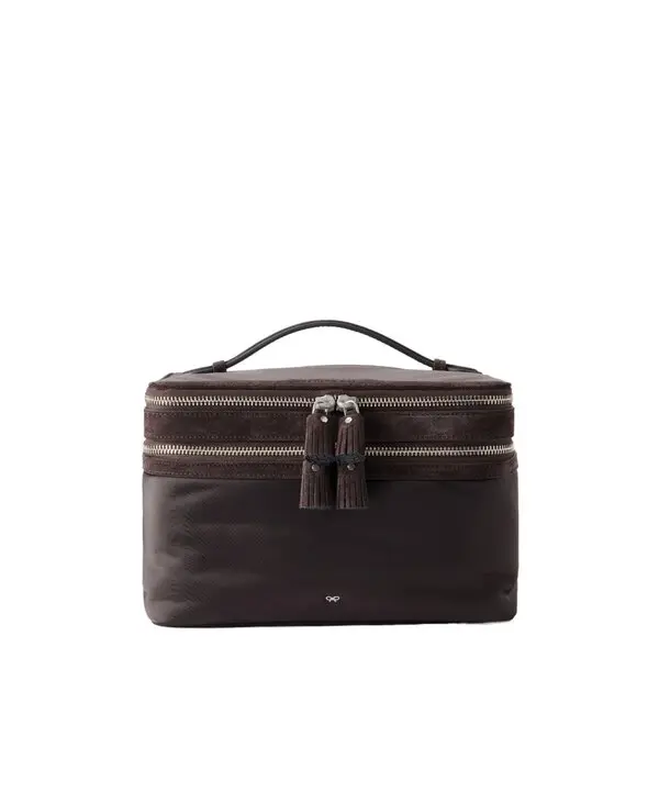 ANYA HINDMARCH Suede-trimmed Shell Vanity Case - Black