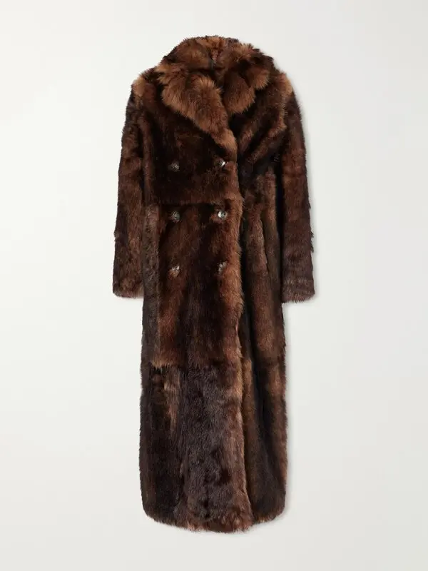 YVES SALOMON Paneled Double-breasted Shearling Coat