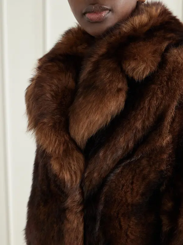 YVES SALOMON Paneled Double-breasted Shearling Coat