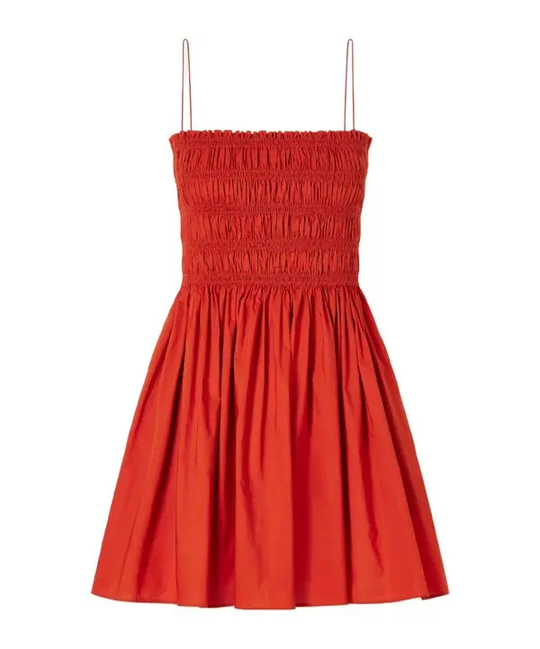 Matteau Shirred Organic Cotton-poplin Mini Dress - Red