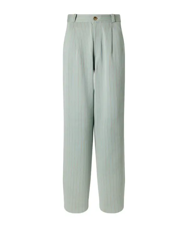 Guest In Residence Carpenter Pinstriped Cotton And Silk-blend Knit Straight-leg Pants - Gray